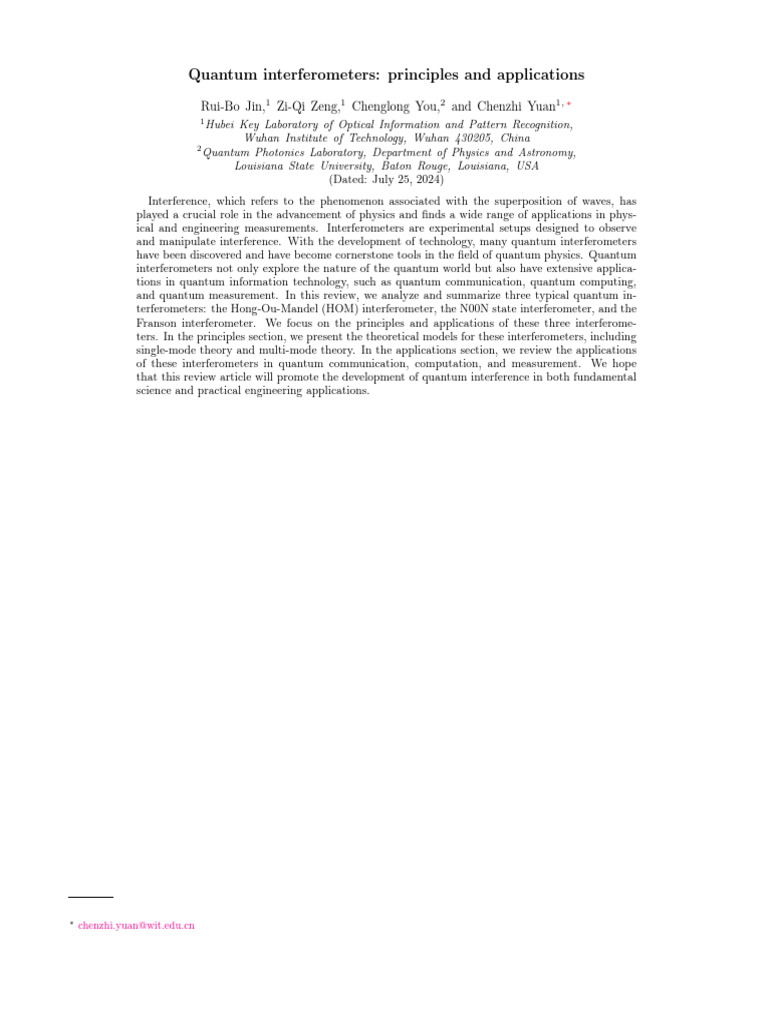 Franson Interferometer Overview | PDF | Interferometry | Optics