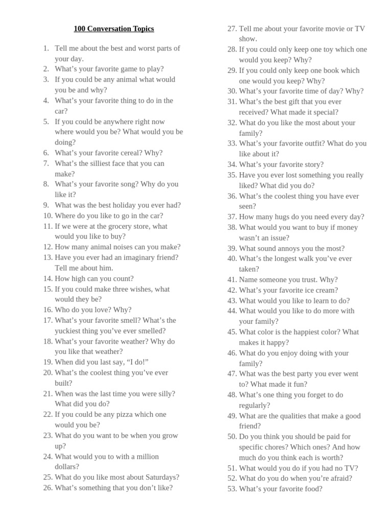 100 Engaging Conversation Starters | PDF