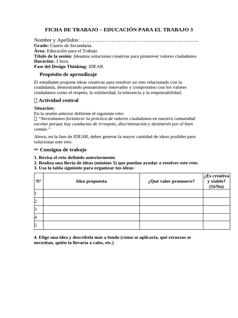 FICHA DE TRABAJO 3 EPT - fase Idear | PDF | Modificación de comportamiento | Cognición