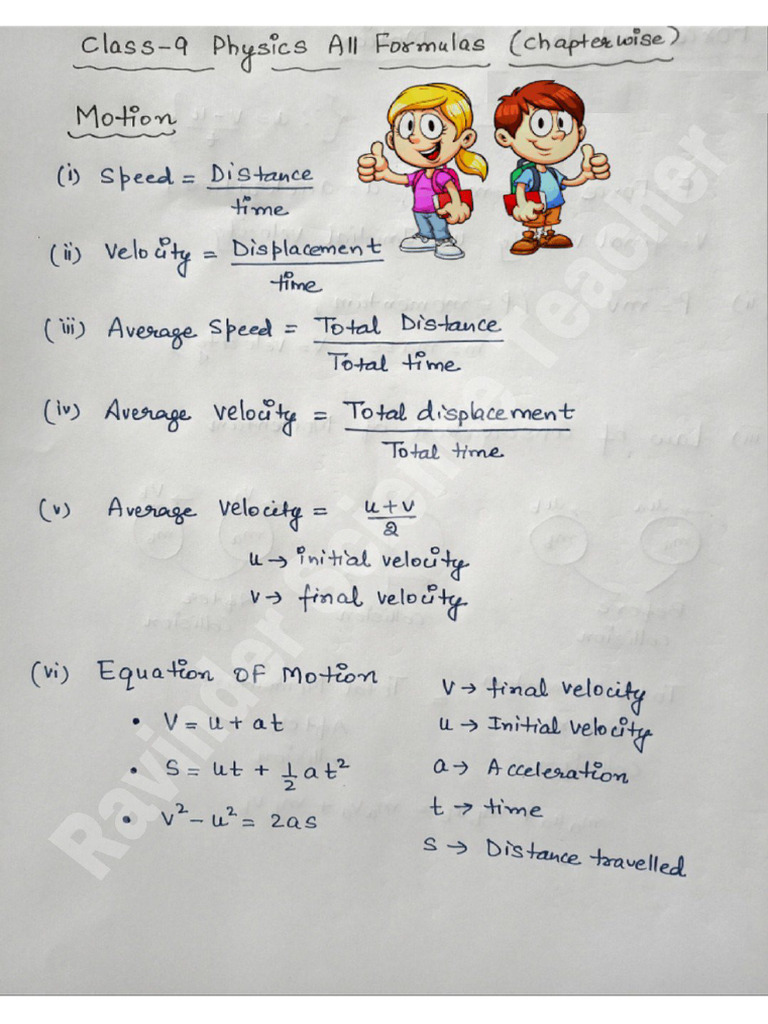 Class 9 Science Physics All Formulas 2022 | PDF