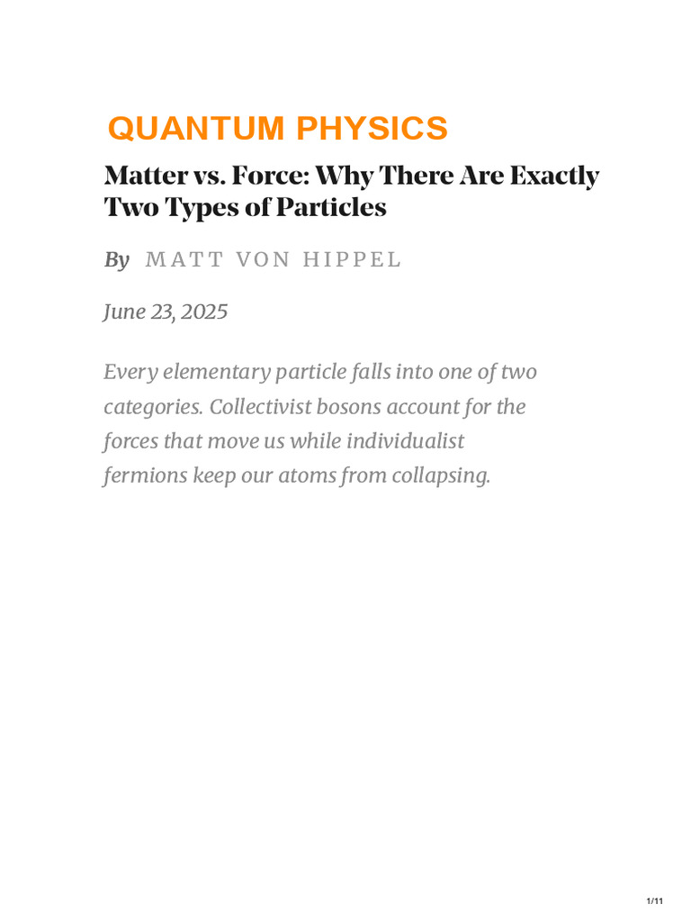 Matter vs. Force, Why There Are Exactly Two Types of Particles - Quanta ...