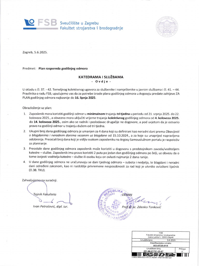 Plan Rasporeda Godišnjeg Odmora | PDF