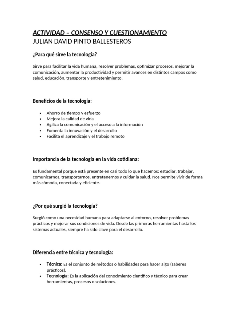 Actividad - Consenso y Cuestionamiento | PDF