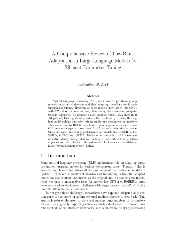 A Comprehensive Review of Low Rank Adaptation in Large Language Models For Efficient Parameter ...