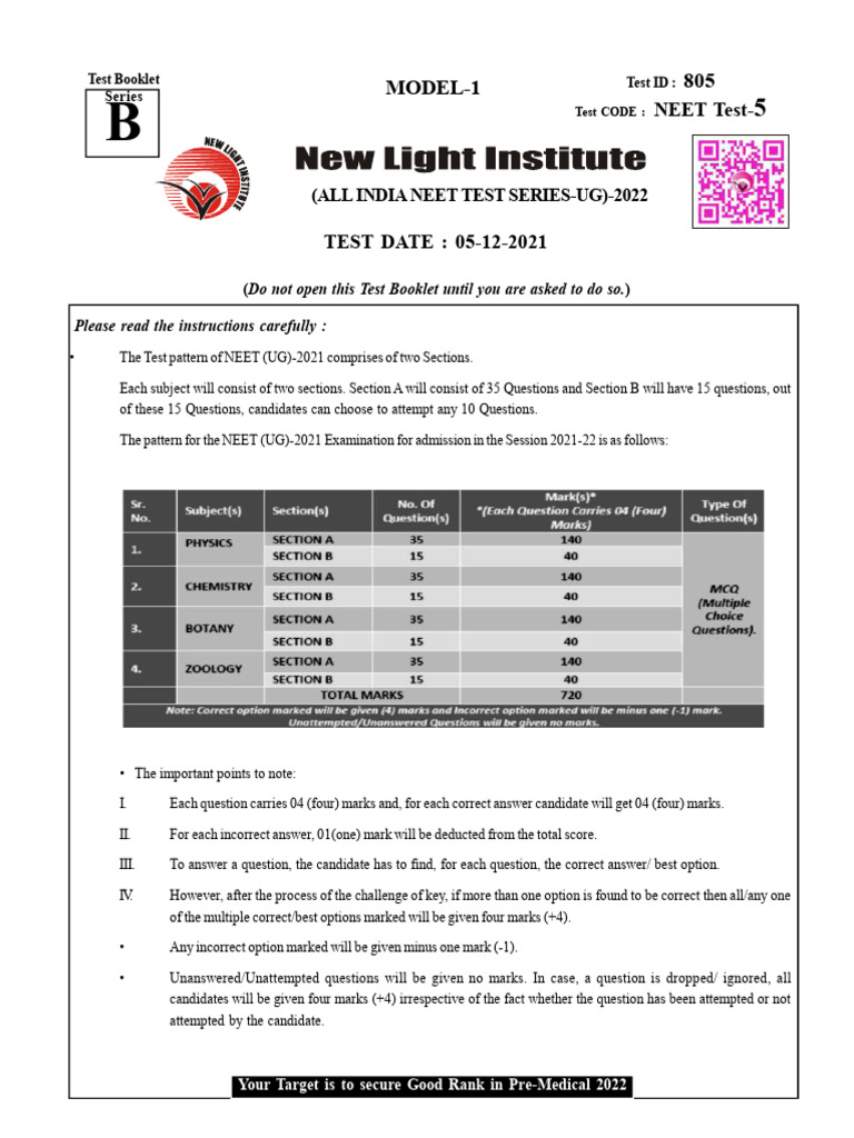 NEET Test-: 805 Model-1 | PDF | Acceleration | Density