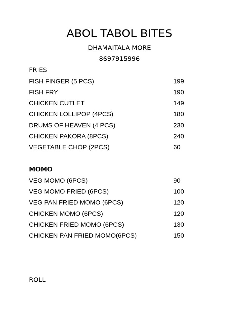 Aabol Tabol Online Menu | PDF | Cooking | South Asian Cuisine