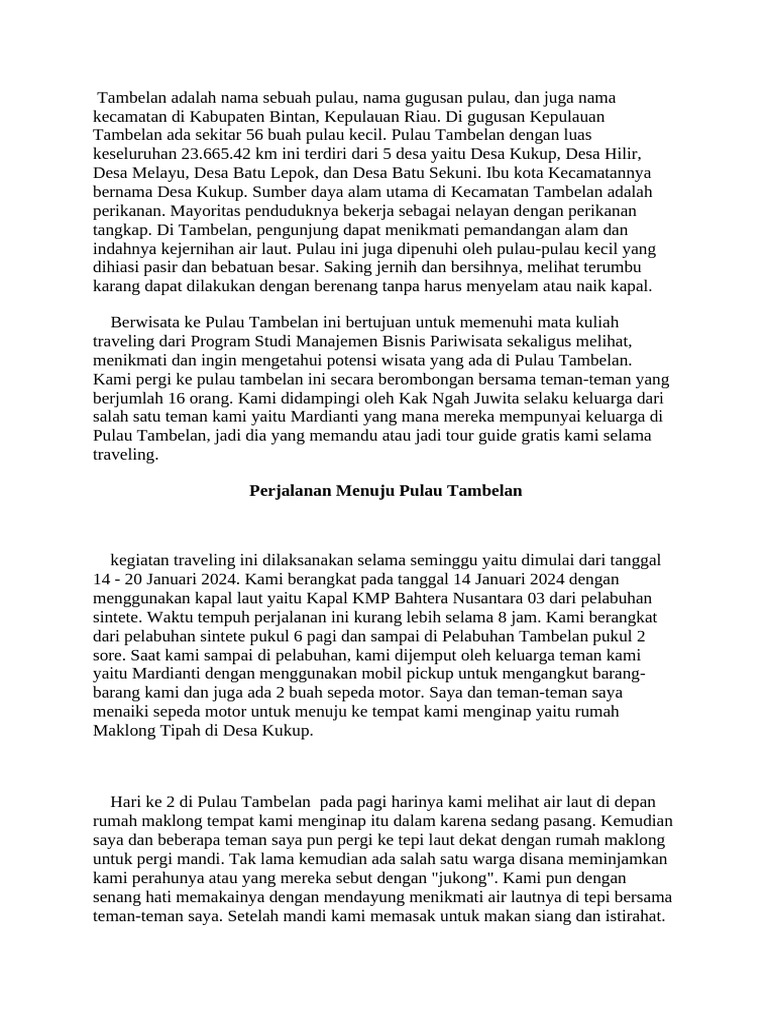 Sejarah dan Wisata Pulau Tambelan | PDF
