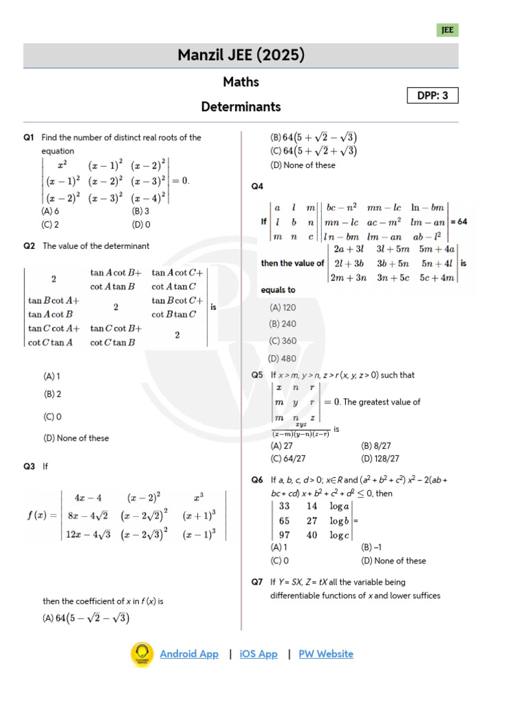 JEE 2025 Mathematics Question Paper | PDF | Mathematical Concepts ...