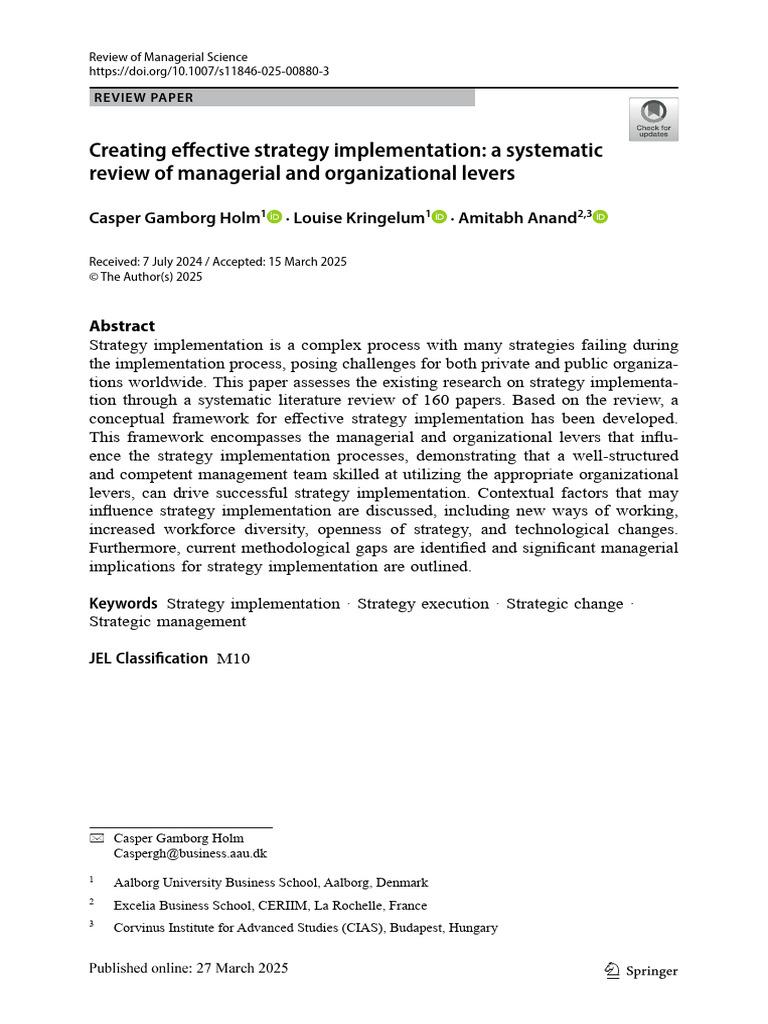 Creating Effective Strategy Implementation: A Systematic Review of ...