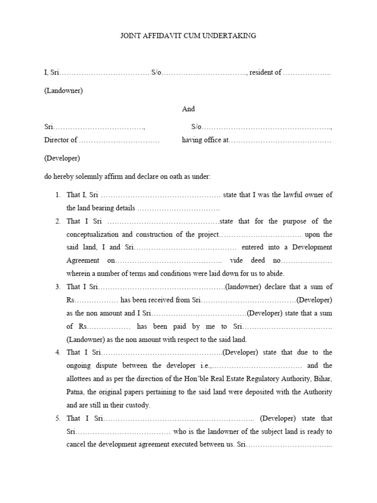 Joint Affidavit Cum Undertaking | PDF