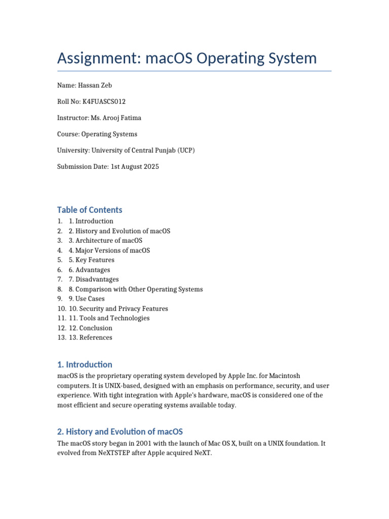 MacOS Assignment Hassan Zeb | PDF | Mac Os | Apple Inc.