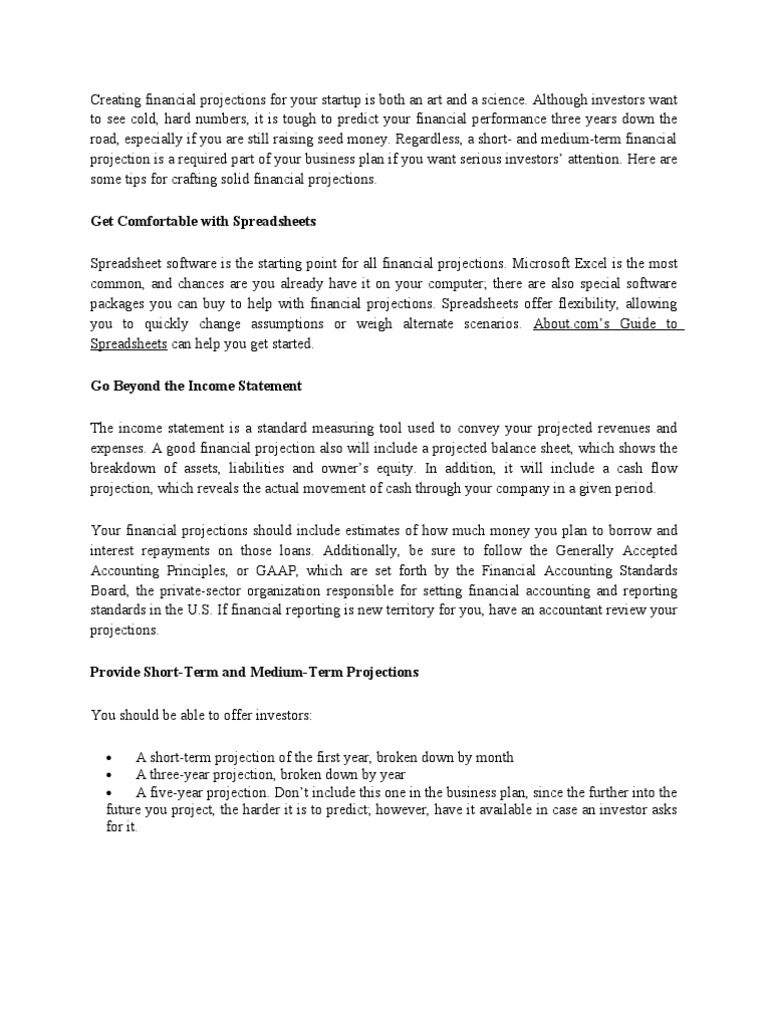 Business Plan Financial Projections | PDF | Income Statement | Revenue