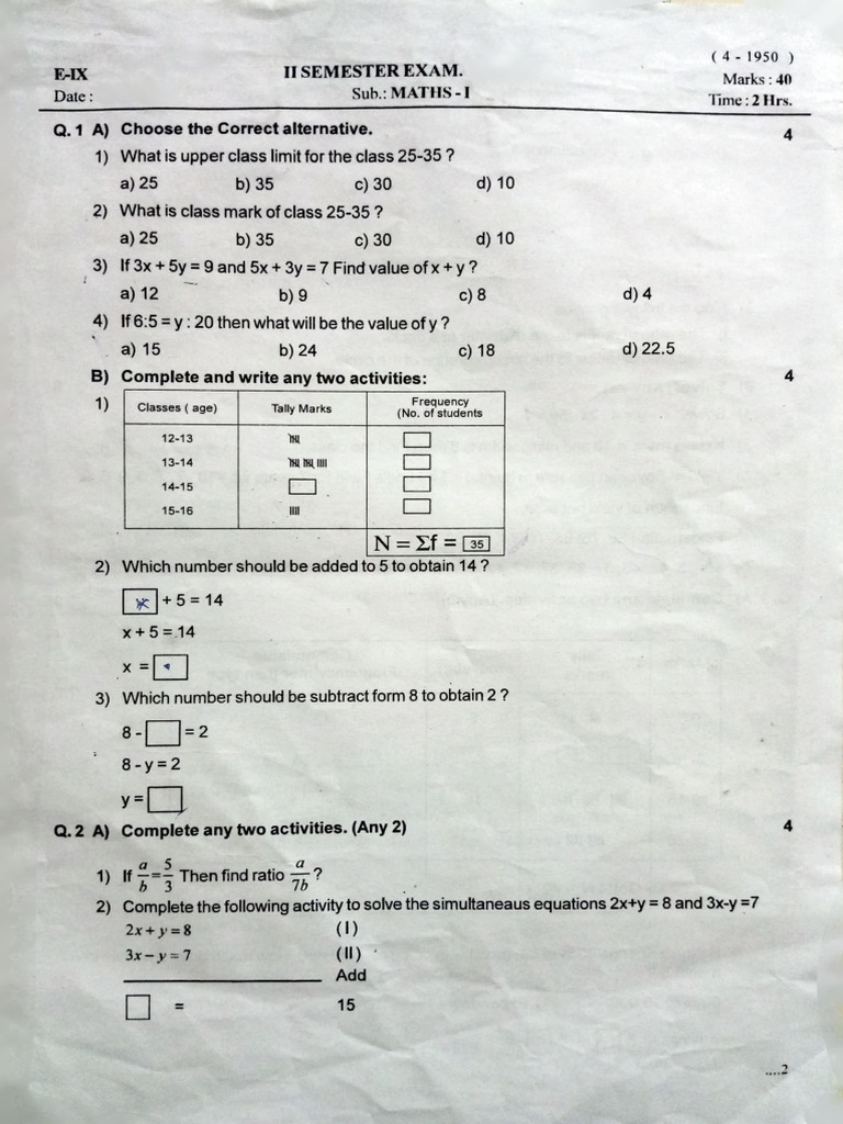 Std 9 Maths Semester 2 Question Paper | PDF | Mathematics