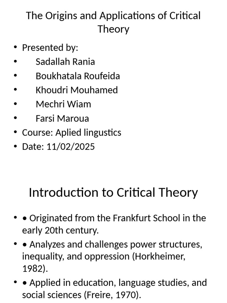 Introduction to Critical Theory | PDF | Critical Theory | Human ...