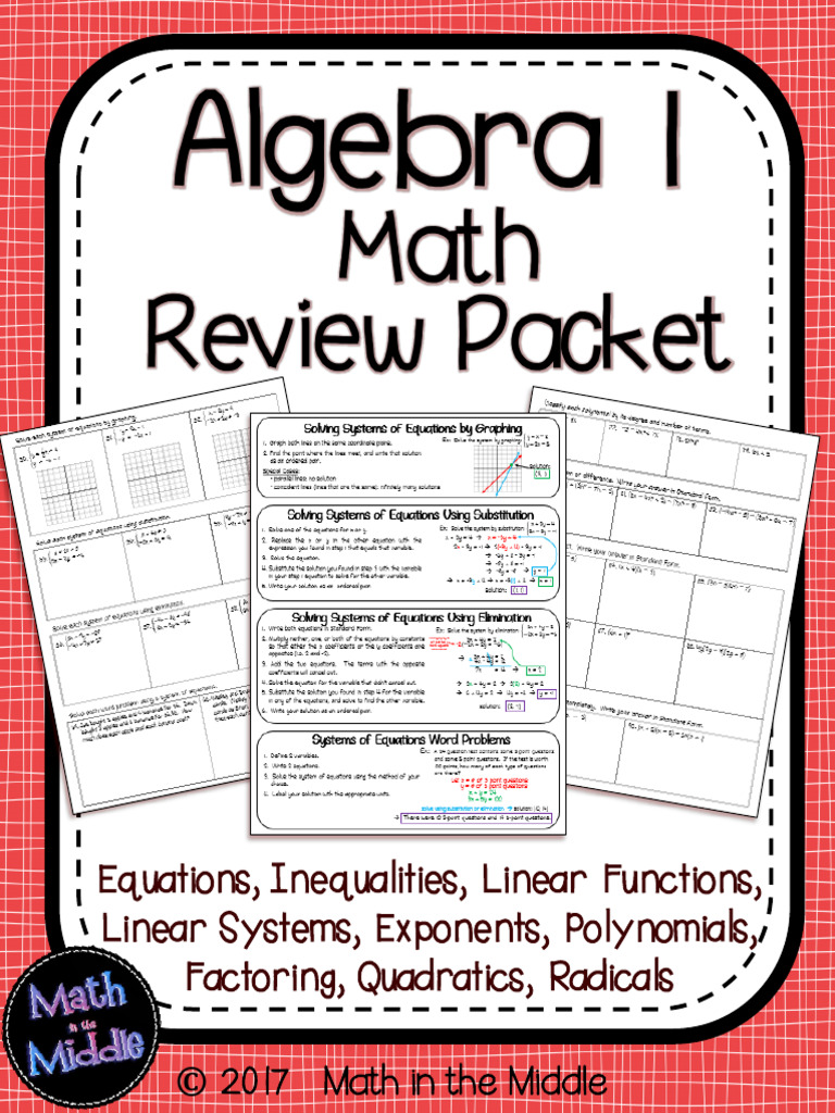 Algebra 1 Math Review Packet | PDF | Quadratic Equation | Equations
