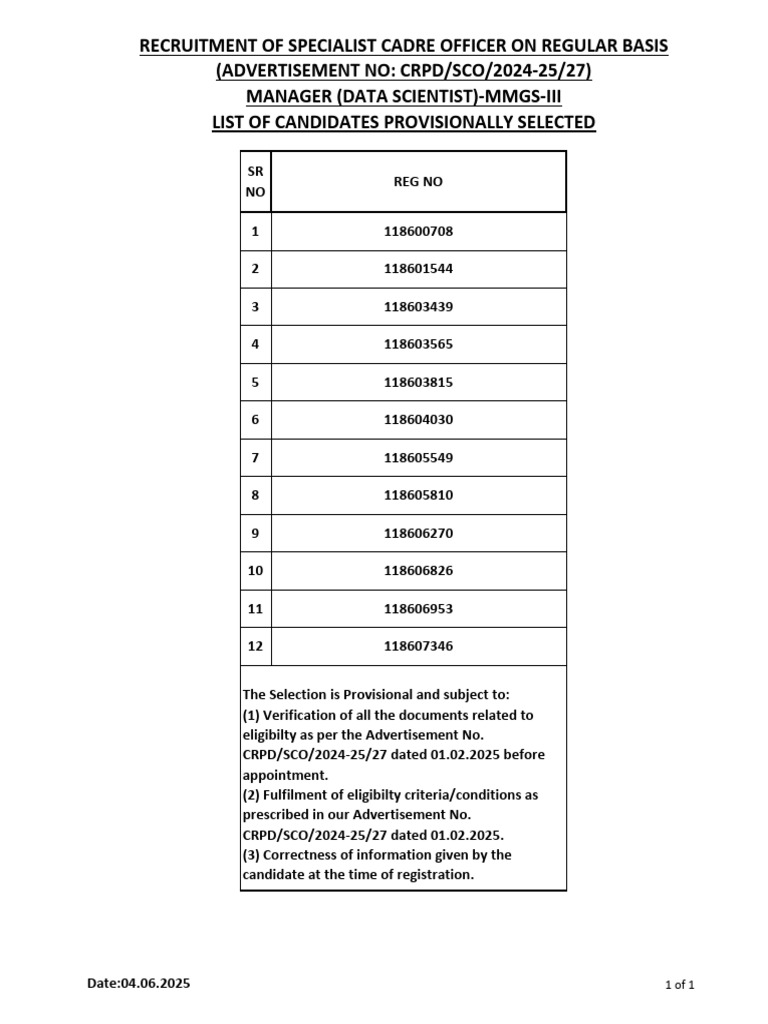 SCO 27 MGR Select List | PDF