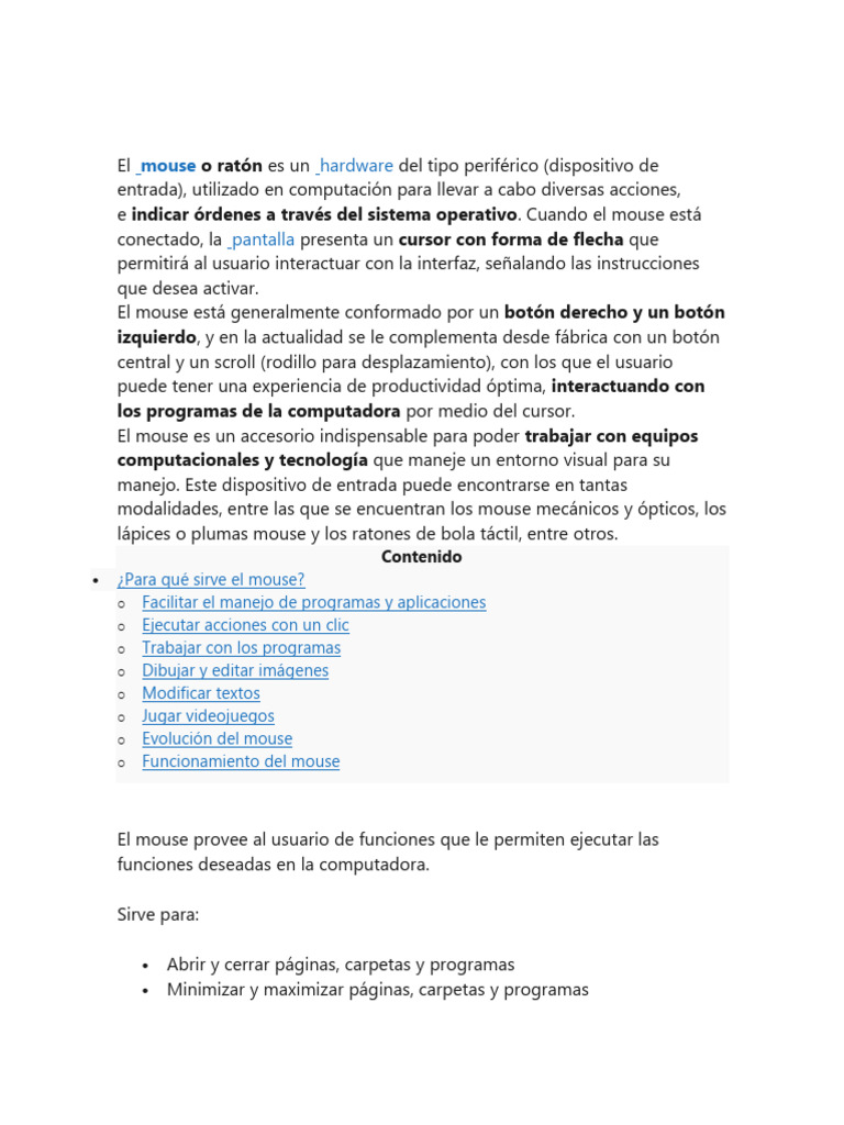 Definición y funciones del mouse | PDF | Archivo de computadora | Botón ...