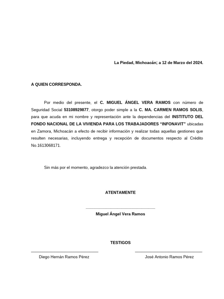 Carta Poder para Infonavit | PDF