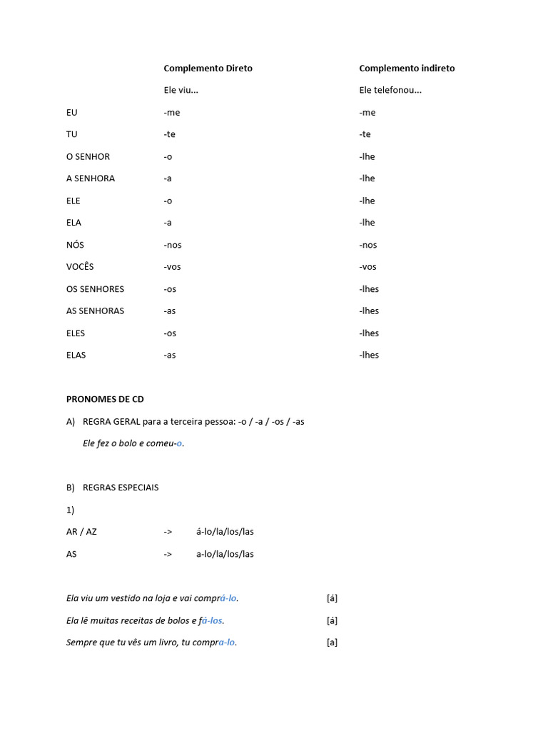 Complementos Direto e Indireto | PDF