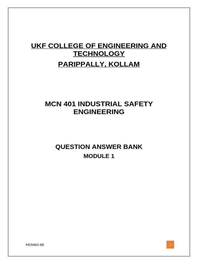 Industrial Safety Engineering Q&A Bank | PDF | Occupational Safety And ...