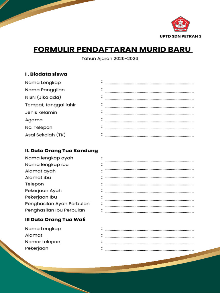 Formulir Pendaftaran Murid Baru 2025-2026 | PDF