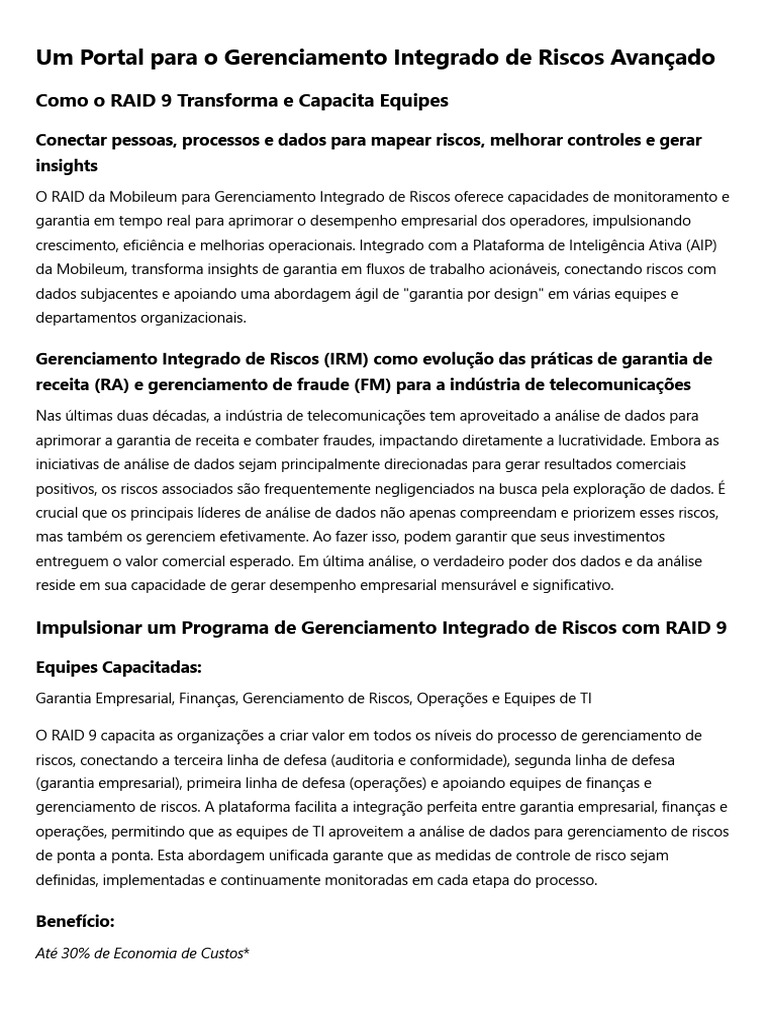 Gerenciamento Avançado de Riscos com RAID 9 | PDF | Tecnologia da ...