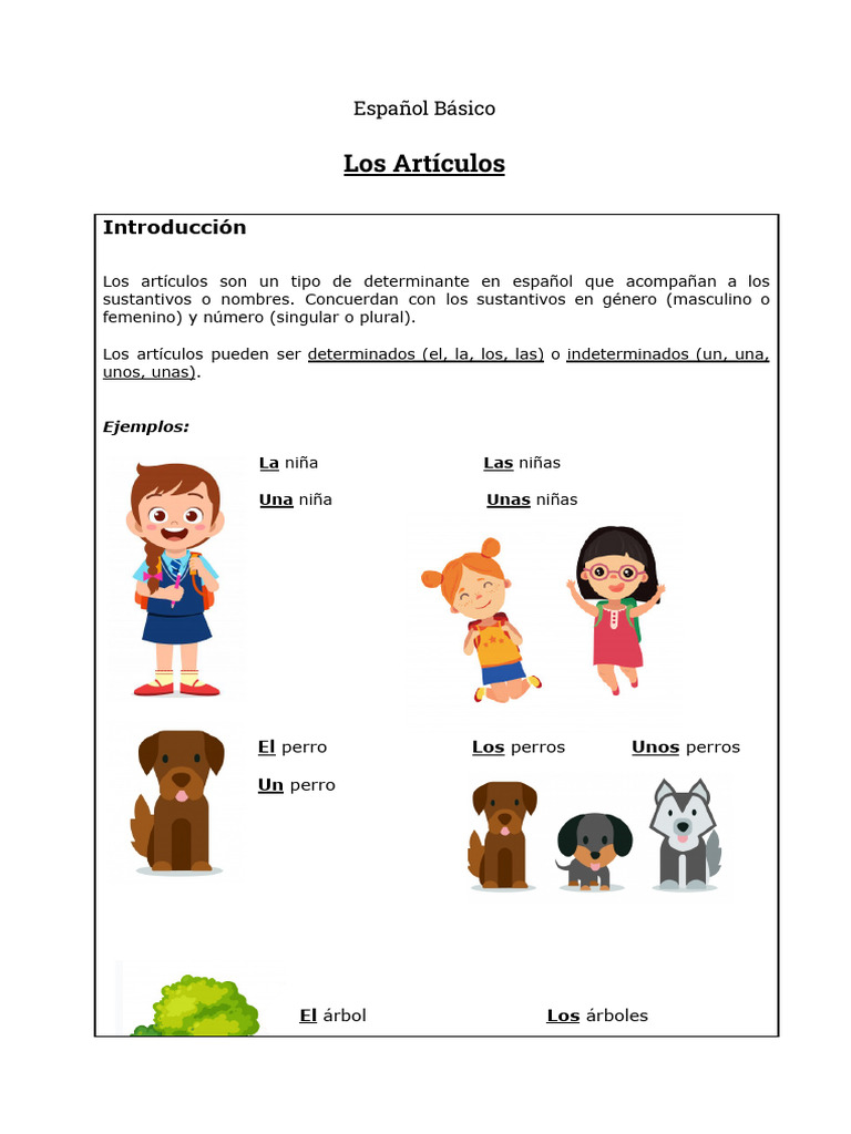 Español Básico - Unidad 4 - Los Artículos | PDF | Adjetivo | Sustantivo