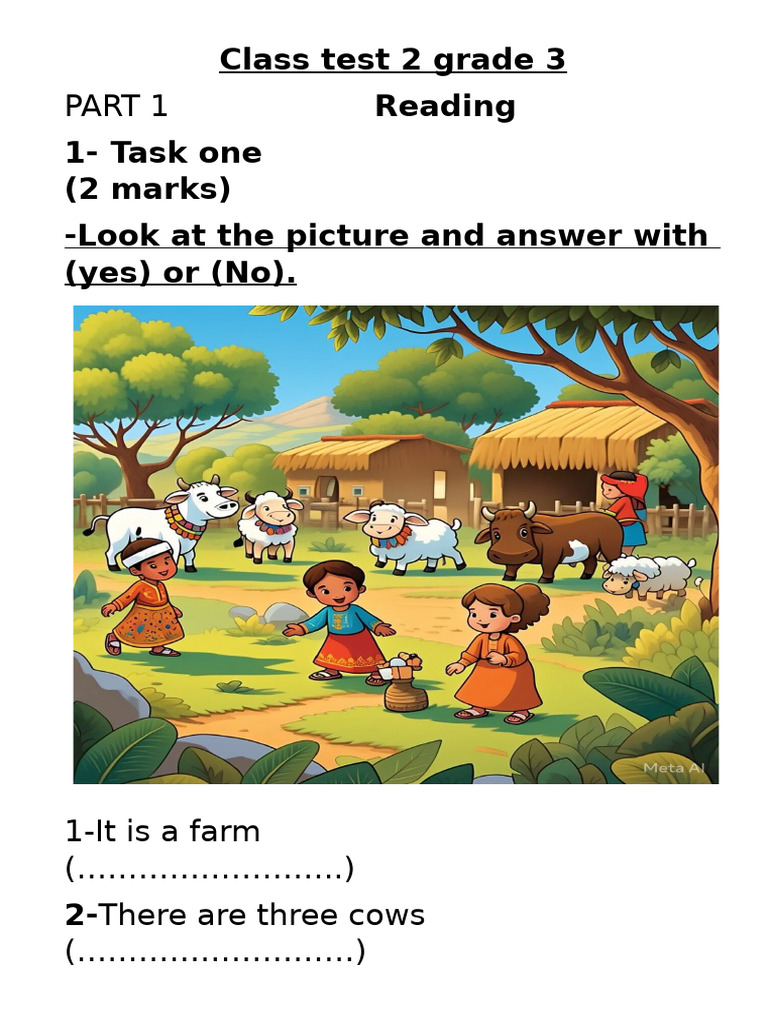 Grade 3 Class Test: Reading & Speaking | PDF
