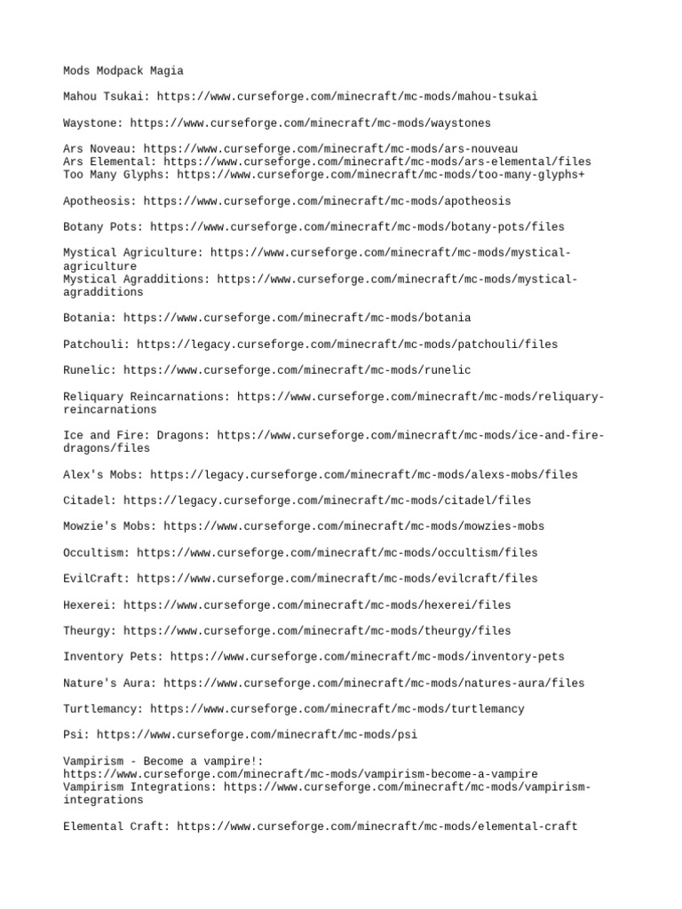 Mods Modpack Magia Completo | PDF