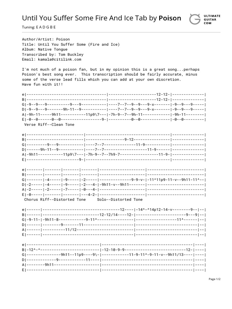 Until You Suffer Some Fire and Ice Tab by Poisontabs at Ultimate Guitar ...