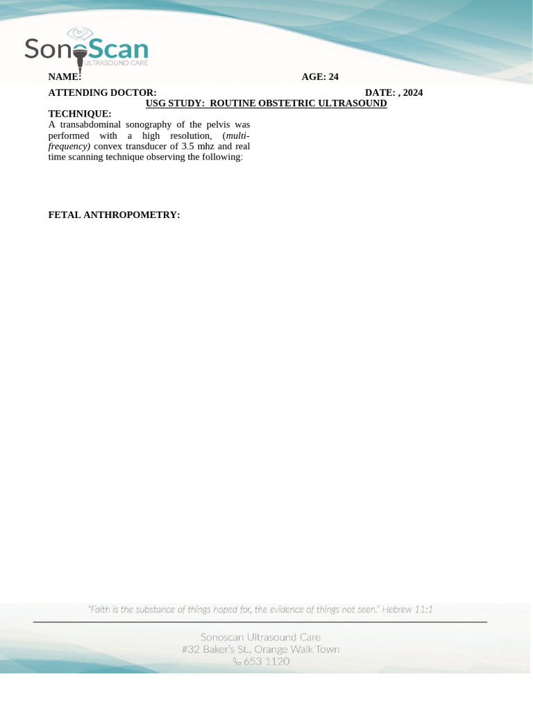 Obstetric 12 Weeks Single Deep Pocket To Upload | PDF