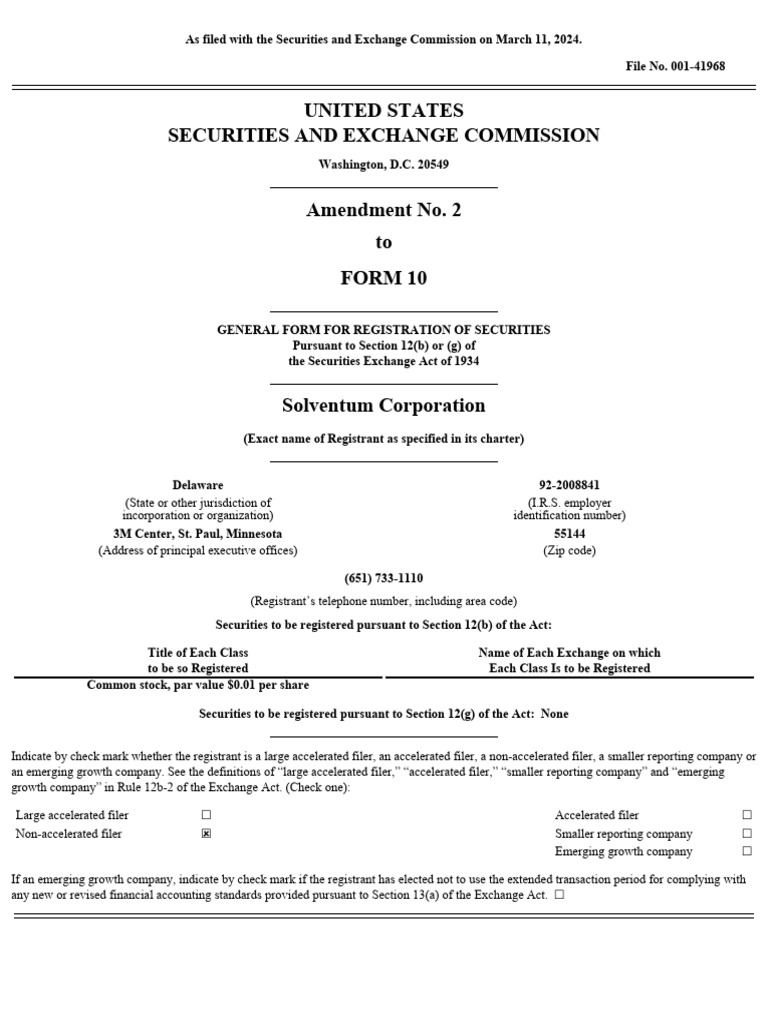 As-Filed 3.11.2024 Solventum Corporation - Form 10-12B - A#2 | PDF ...