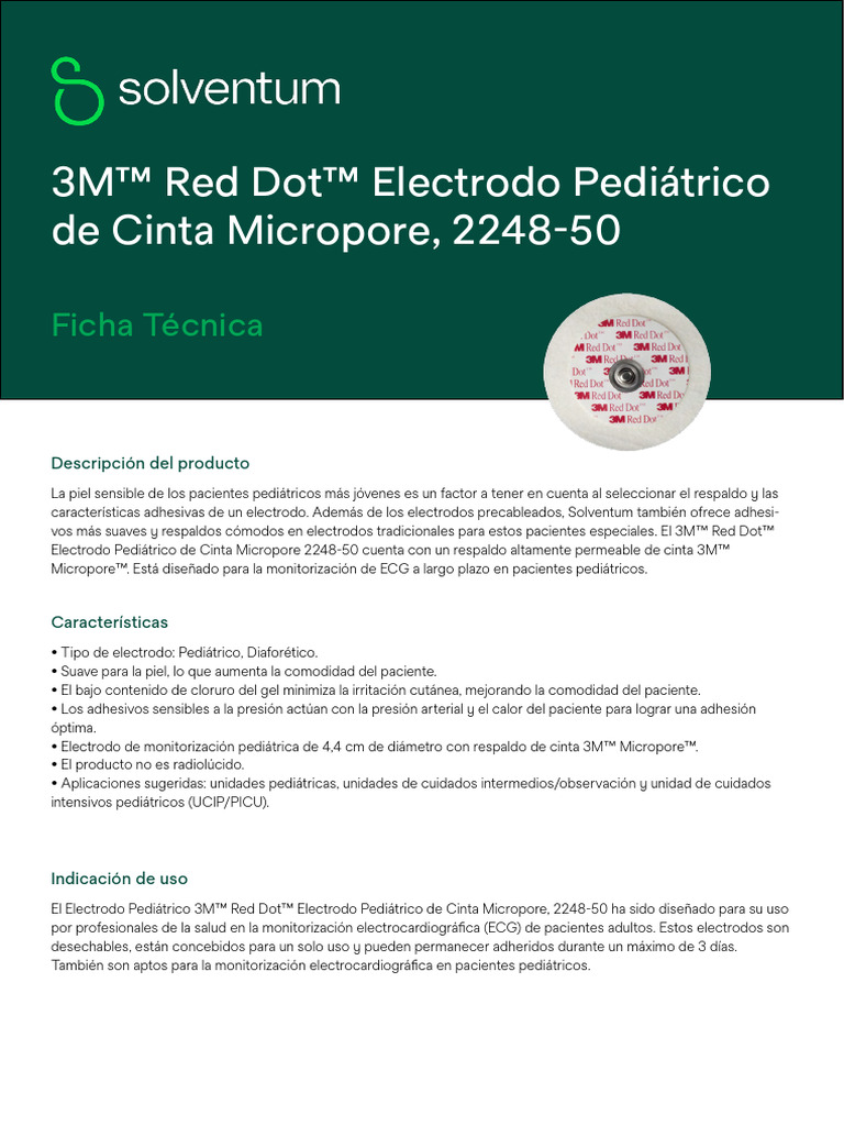 FT 3M™ Red Dot™ Electrodo Pediátrico de Cinta Micropore 2248-50 | PDF ...