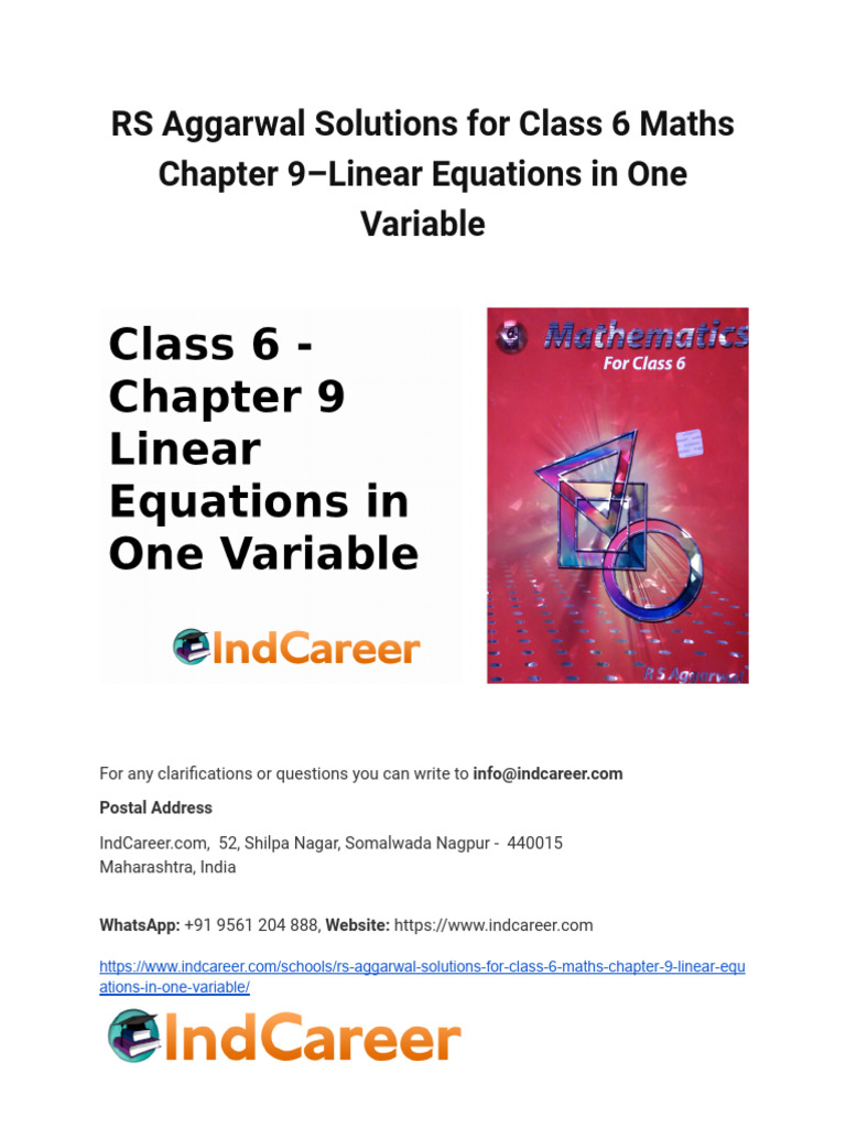 Class 6 Maths: Linear Equations Ex 9A | PDF | Rectangle | Length