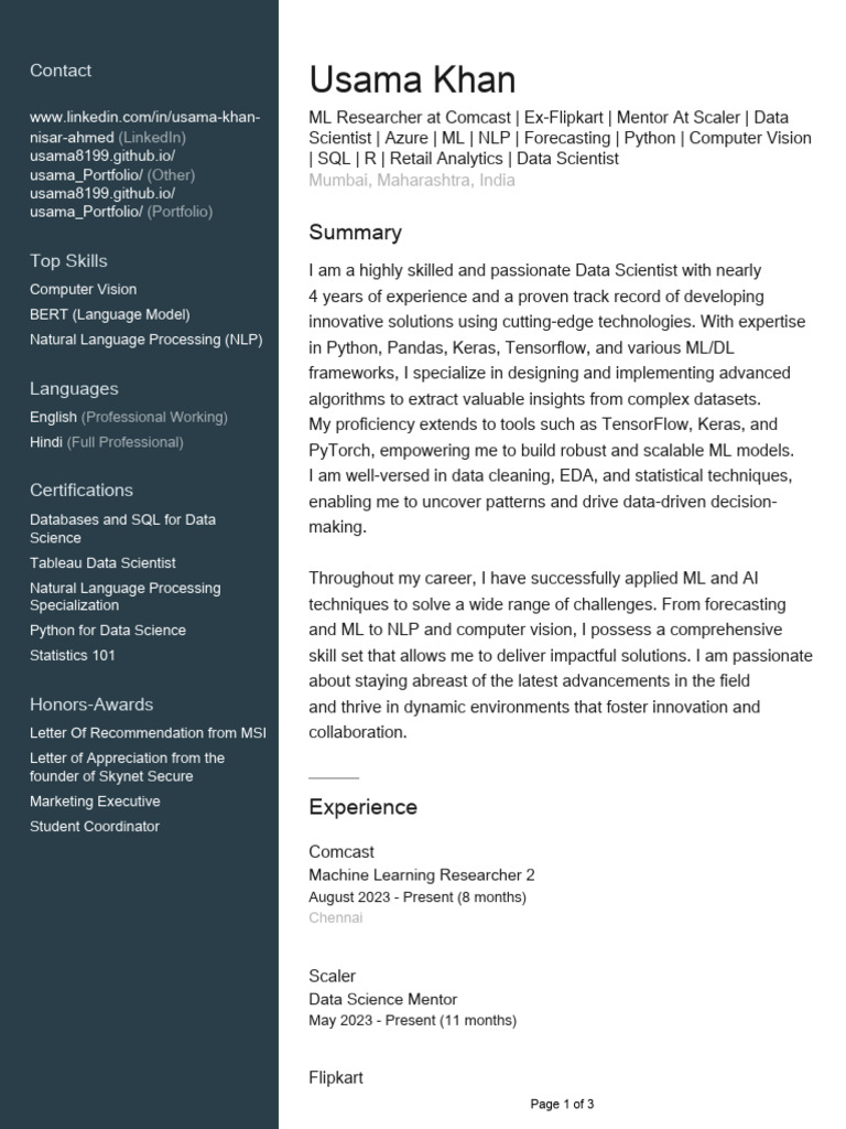 Usama Khan LinkedIn Profile | PDF | Machine Learning | Data