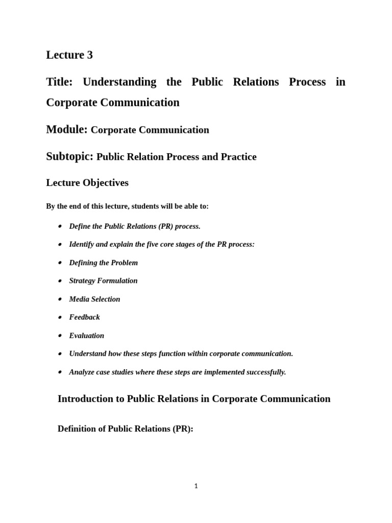 Lecture 3 PR Process and Practices | PDF | Public Relations | Strategic ...