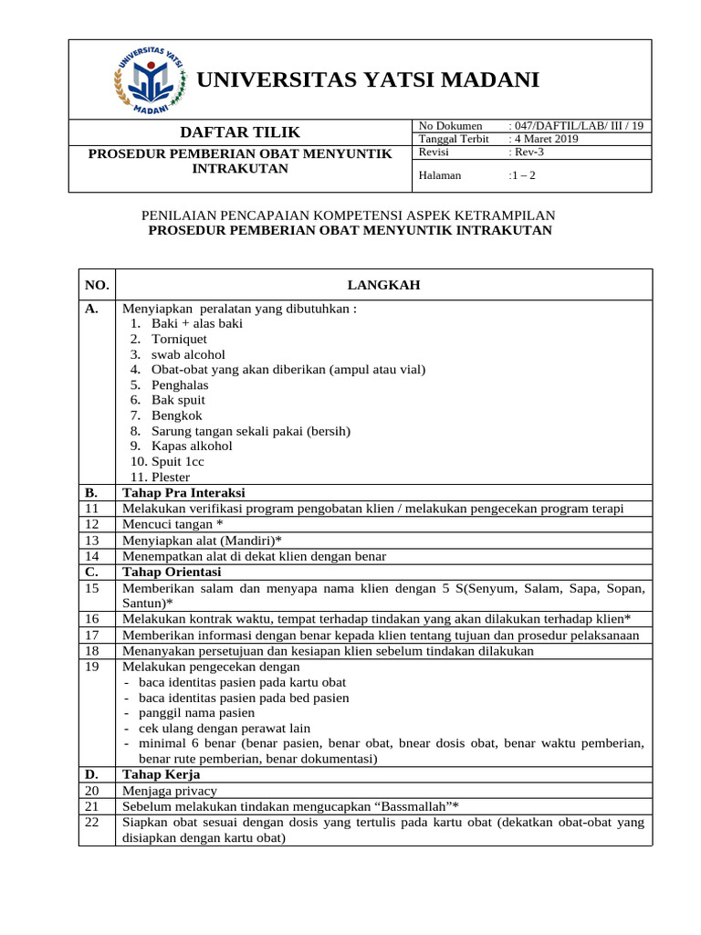 Prosedur Suntik Intrakutan yang Tepat | PDF