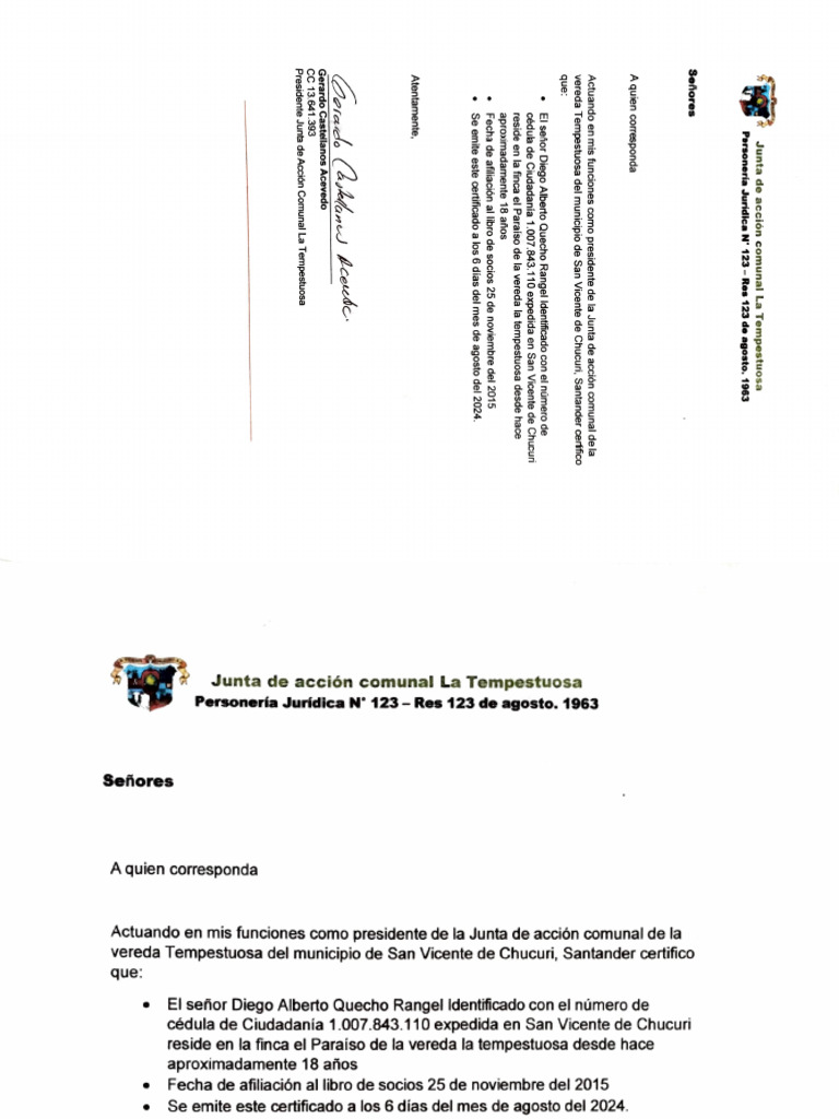 Certificación Junta de Acción Comunal | PDF