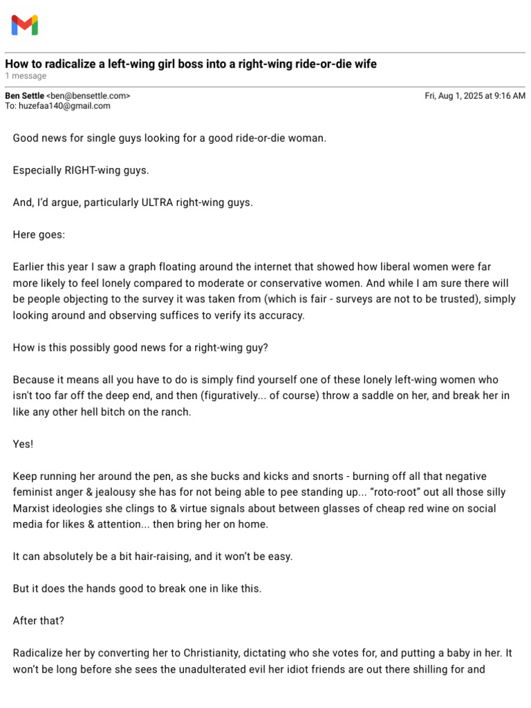 Gmail - How to Radicalize a Left-wing Girl Boss Into a Right-wing Ride ...