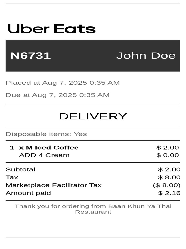 Ubereats Receipt | PDF