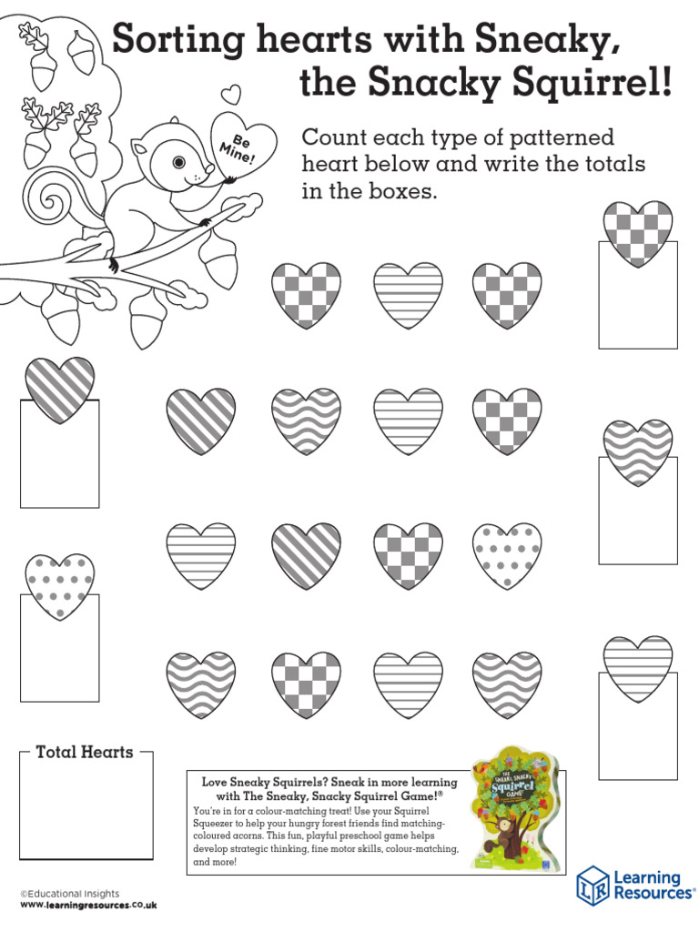 Sneaky Snacky Squirrel Heart Sorting Game | PDF