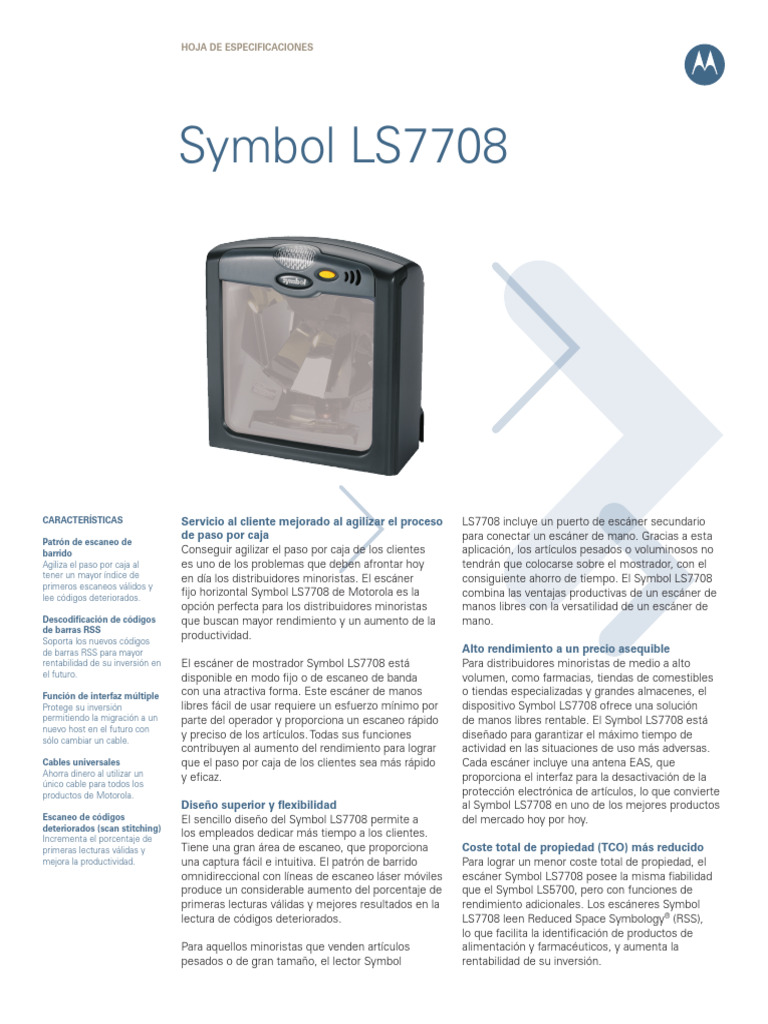 Escáner Symbol LS7708: Eficiencia en Caja | PDF | Código Universal de ...