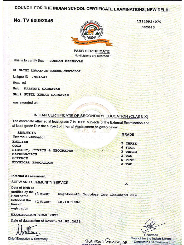 10th Pass Certificate Subham | PDF