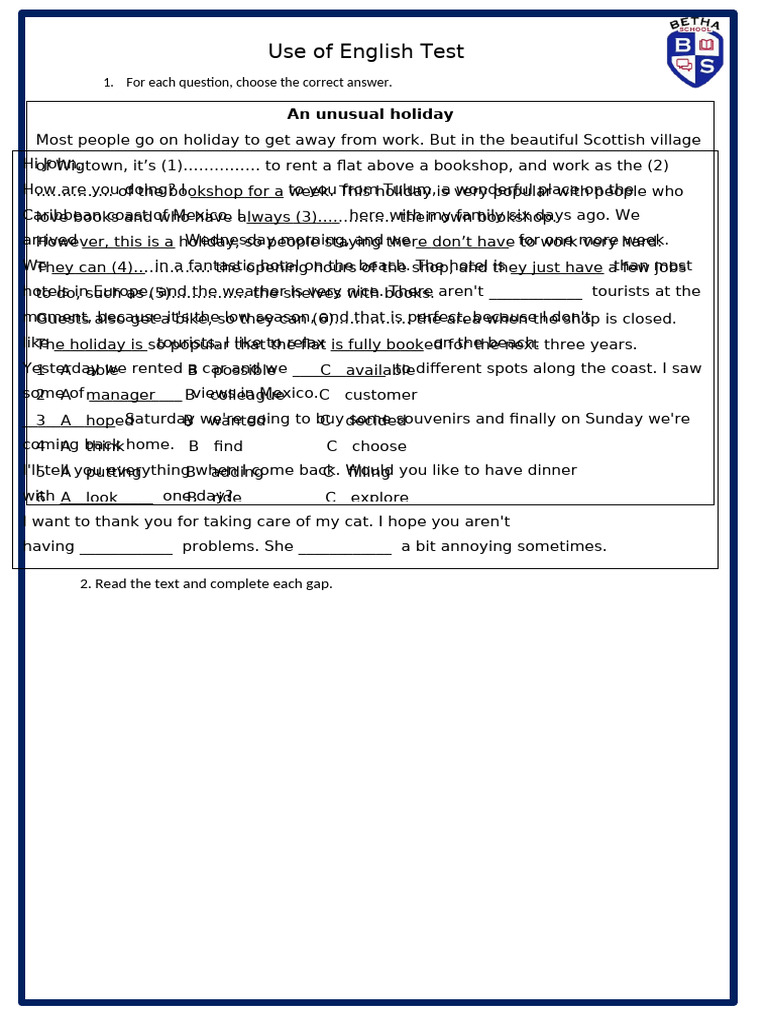 Use of English Test A1 | PDF