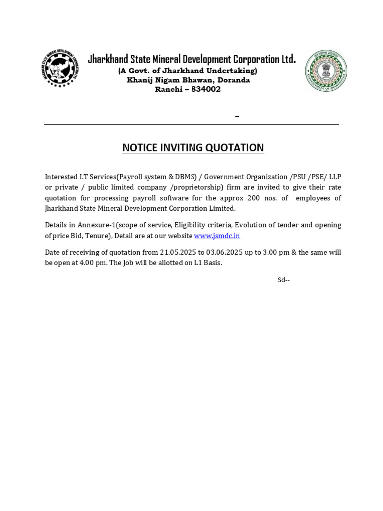 Notice Inviting Quotation | PDF | Payroll | Limited Liability Partnership