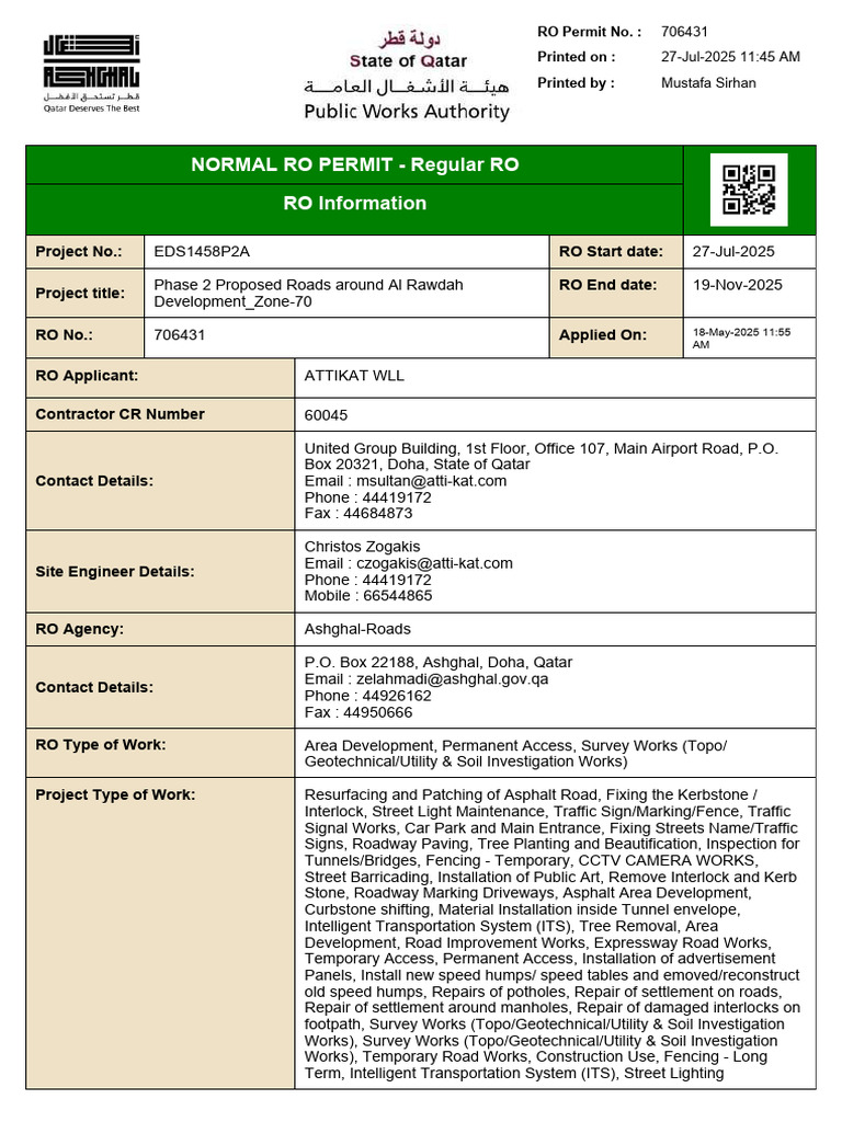 Al Rawdah Development RO Permit Details | PDF | Road | Traffic