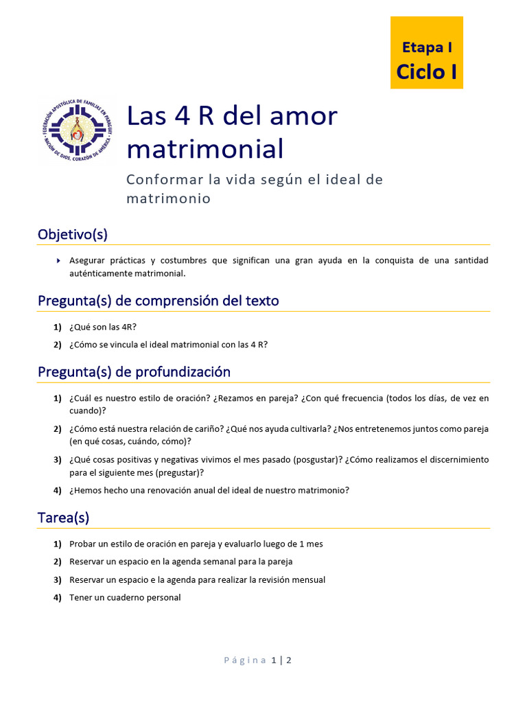 C1 - T4 - Las 4 R Del Amor Matrimonial - Ficha | PDF
