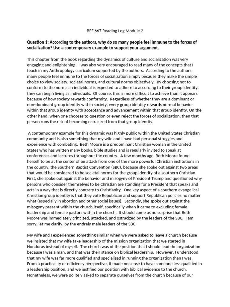 Module 2 Reading Log | PDF | Social Psychology