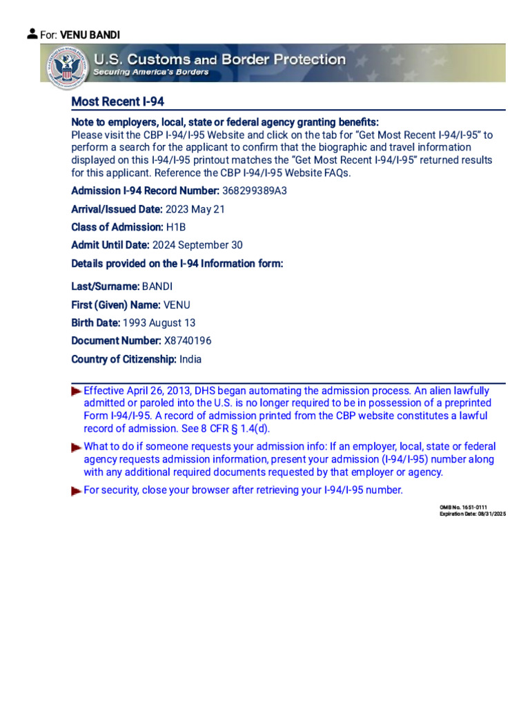 I-94 Verification Instructions for Employers | PDF