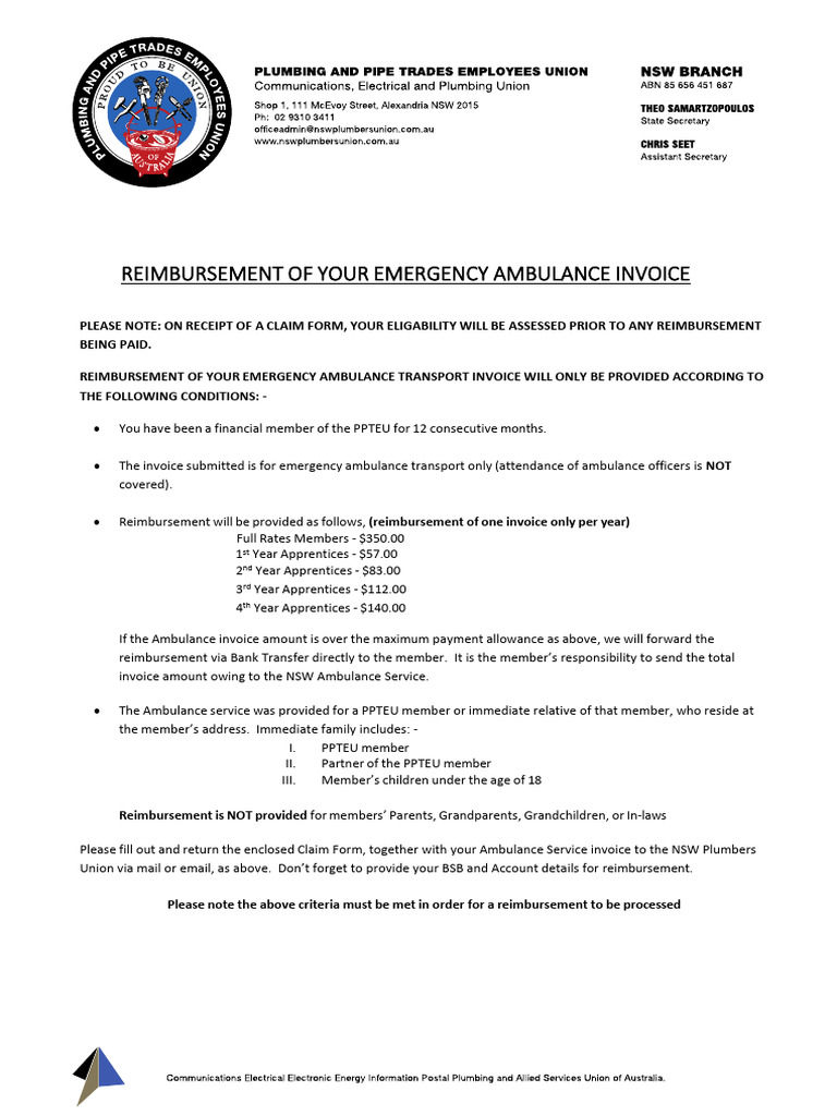 NSW Ambulance Invoice Reimbursement Guide | PDF